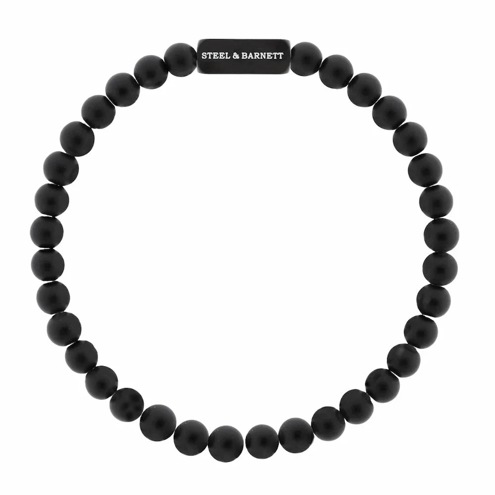Steel & Barnett | 6mm Round Black Edition Onyx Gemstone Bead Bracelet ...