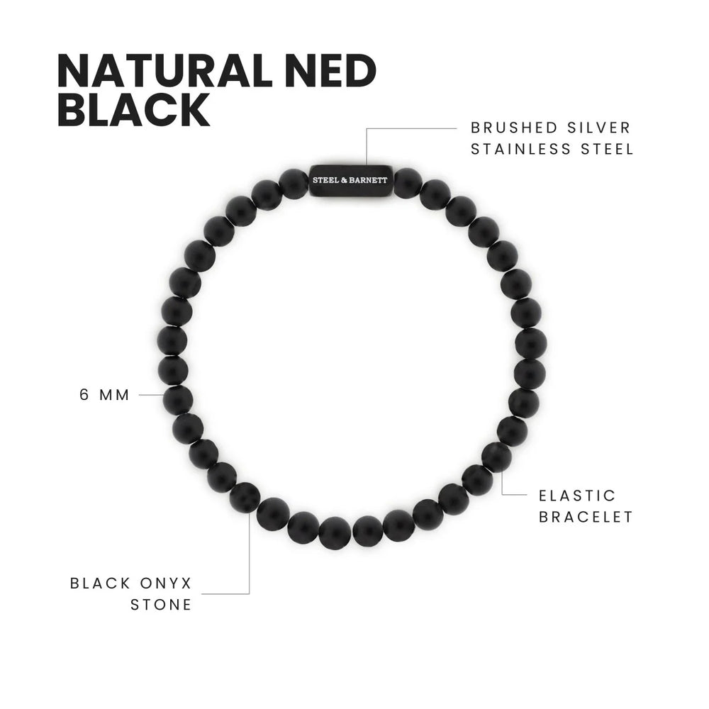 Steel & Barnett | 6mm Round Black Edition Onyx Gemstone Bead Bracelet ...