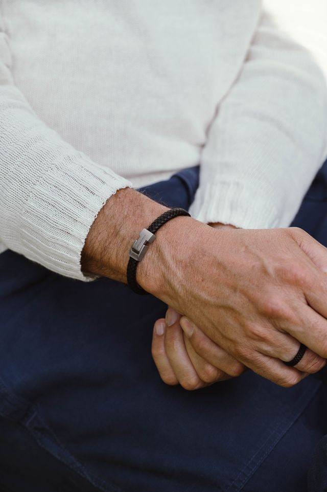 Steel & Barnett | Black Braided Archie Leather Bracelet | Maudes The ...